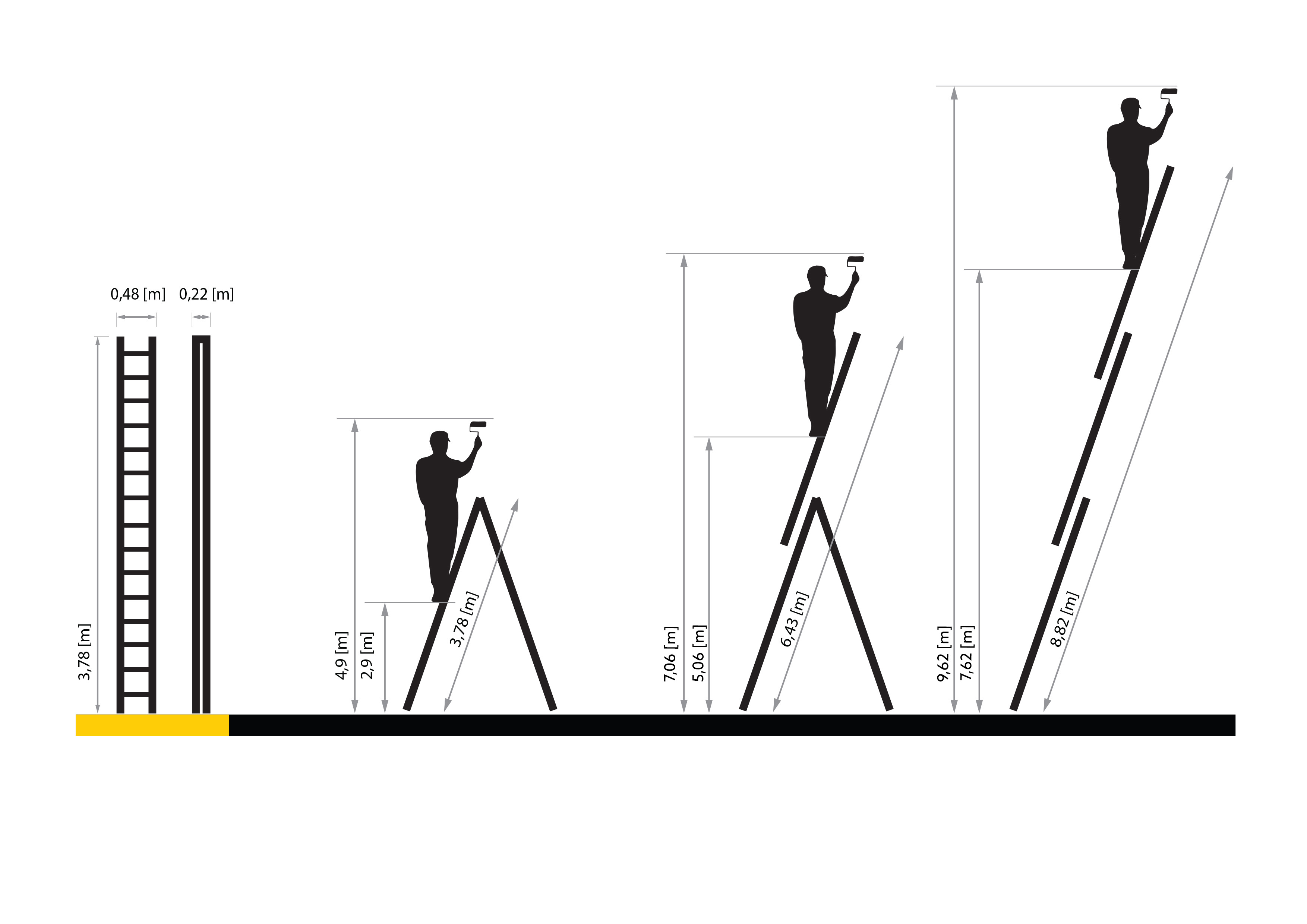 Échelle PRO en aluminium, 3 éléments, 3x14 échelons, capacité de charge 150 kg